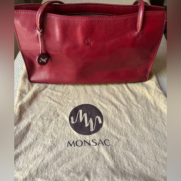 Monsac | Bags | Vintage Monsac Red Genuine Leather Zip Top Shoulder Bag ...